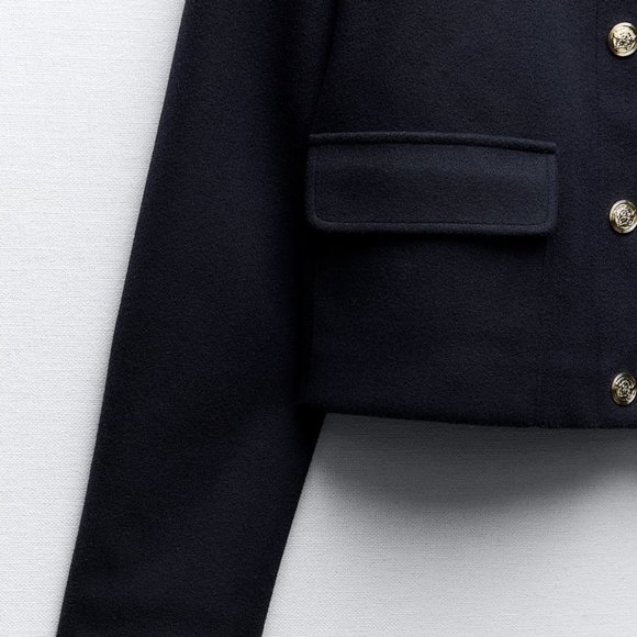 Zara | Jackets & Coats | Nwt Zara Gold Button Soft Touch Jacket Navy ...